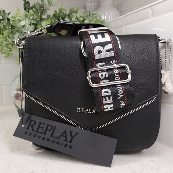 Replay | Bags | Replay Black Bag With Silver Hardware Thick Strap ...